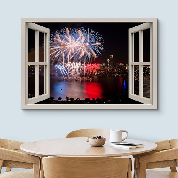 IDEA4WALL Window Scenery " Window View 4th Of July NYC Harbor Fireworks Celebrations & Holidays ...